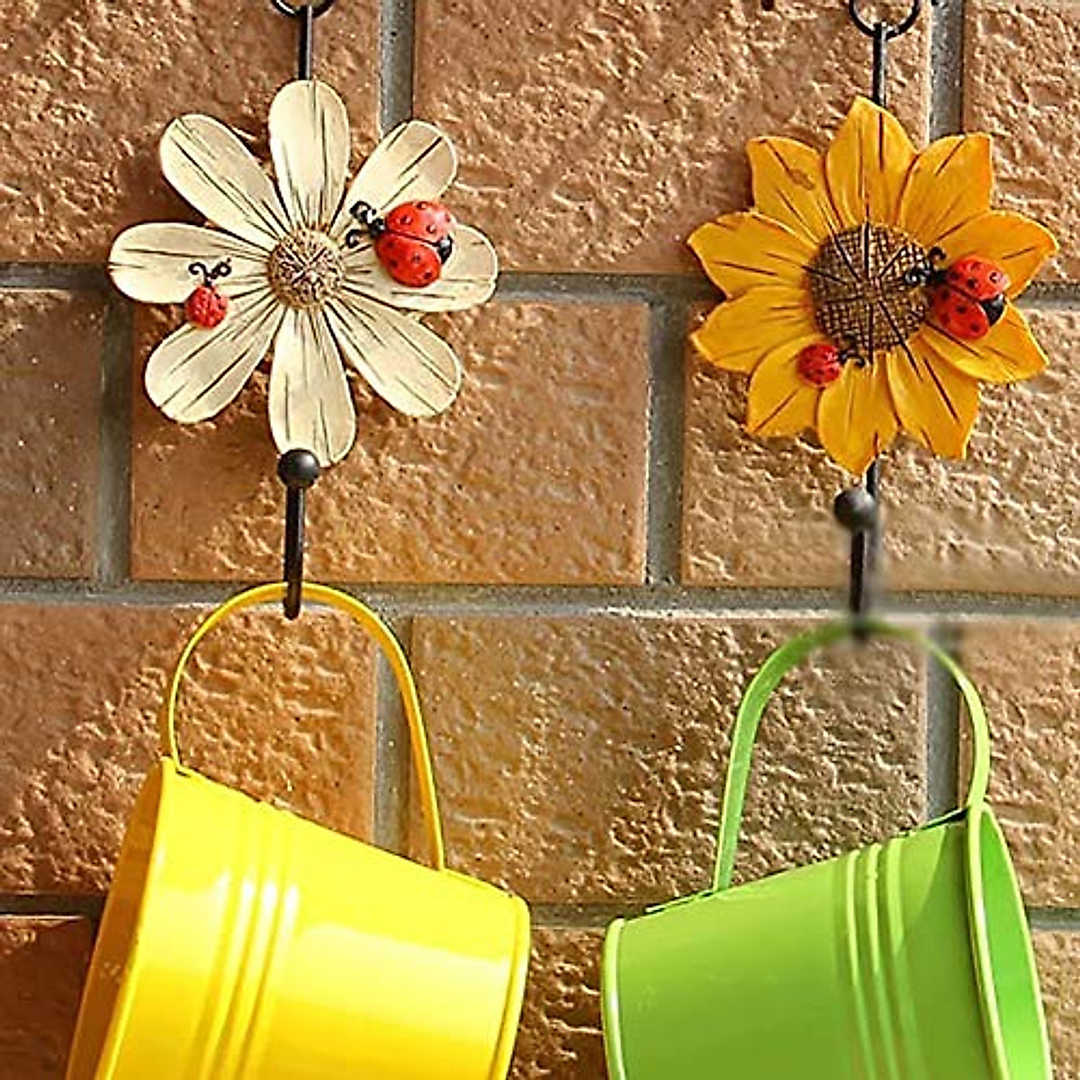 qiguch66 Wall Hooks for Home Kitchen Bathroom, Creative Household Ladybug Flower Resin Keys Coat Hat Wall Hook Home Decoration - White