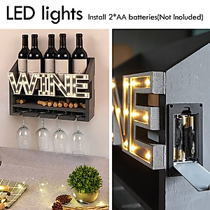 Shikha LED Wooden Wall Mounted Wine Rack and Glass Holder –Rustic Wine Bottle & Glass Holder & Wine Cork Storage Modern Home Decor 5 Bottle and 4 Glass Holder