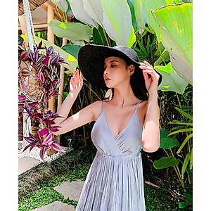 Women's Ridge Wide Floppy Brim Summer Hat Large Brimmed Garden Beach Sun Hat Big Summer Sun Hat Straw Cap Party Garden Travel Black