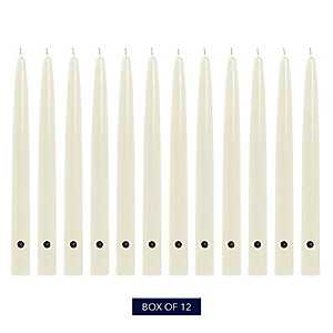 Colonial Candle Unscented Taper Candle, Handipt Collection, Ivory, 10 In, Pack of 12 - Up to 8 Hours Burn