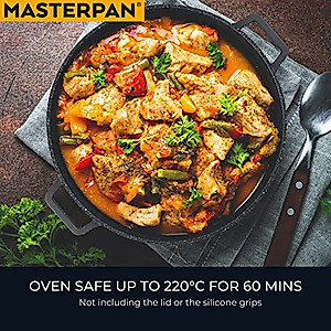 MasterPan Non-Stick Stovetop Oven Grill Pan with Heat-in Steam-Out Lid, nonstick cookware, 12", Black,