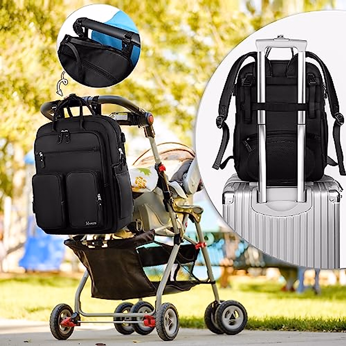 Mancro Diaper Bag Backpack for Men, Dad Diaper Bag for baby with multi-compartment, Waterproof Baby Travel Bag for working dads with Insulated Pockets, USB Charging Port, Stroller Straps, Black