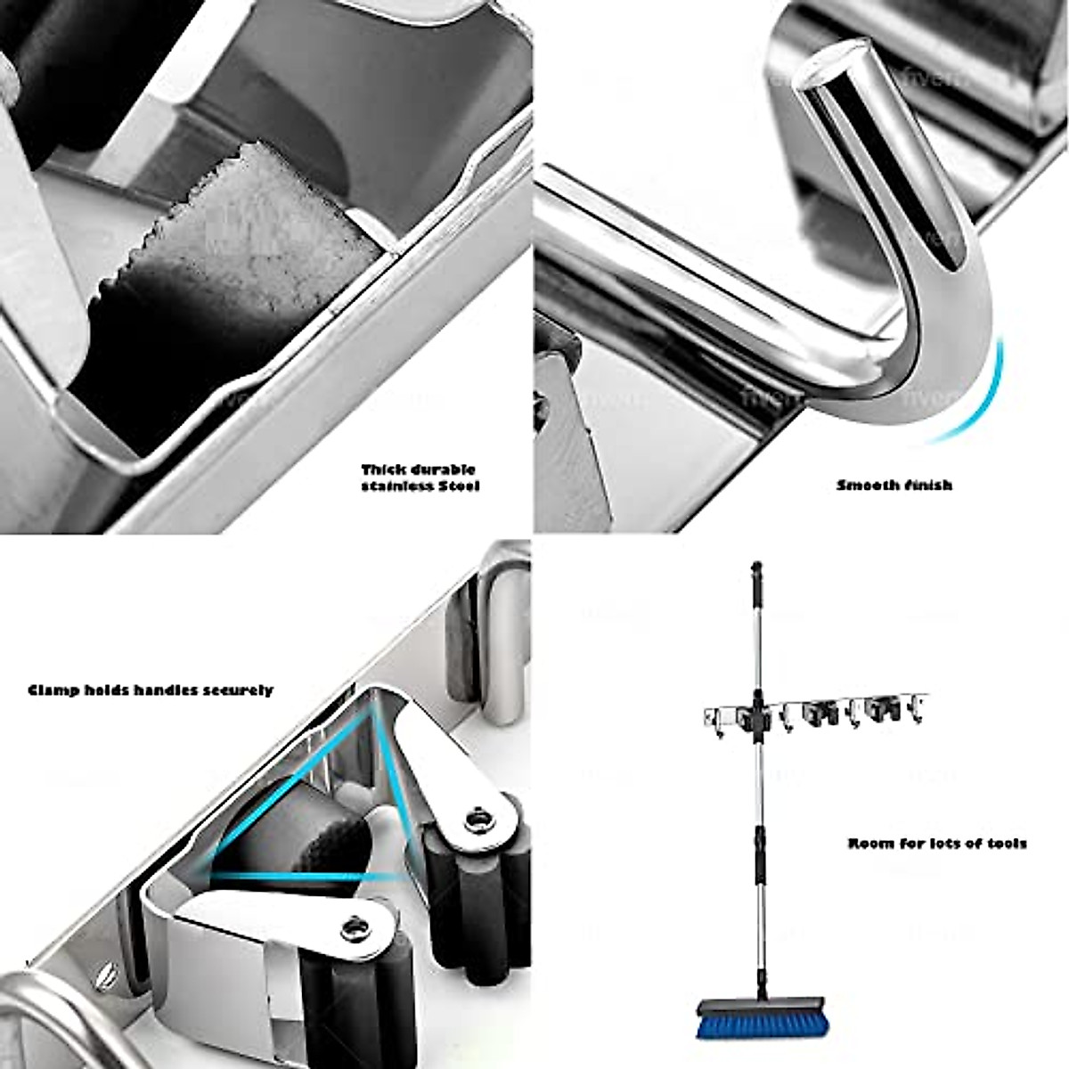 Magic Organization Stainless Steel Broom Mop Holder - 2 Pack - Extra Wide For Better Mounting - Organize Home, Garage, Shed