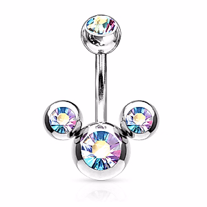 Pierced Owl 14G CZ Triple Bubble Stainless Steel Navel Belly Button Ring (Aurora Borealis)