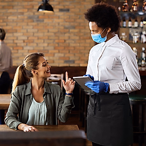 AEKTBY 6 Pockets Black Server Aprons (2 Pack), Half Waist Apron for Unisex Waitress Waiter, Barber, Cleaner