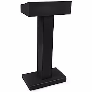 Displays2go Steel Podium with Rectangular Base, Open Storage Area, Powder Coated Finish – Black (LCTMETFBLK)