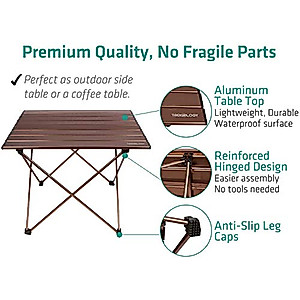 TREKOLOGY Camping/Beach Table with Aluminum Table Top – Portable Folding Table in a Bag for Beach, Picnic, Camp, Patio, Fishing, RV, Indoor (Brown, Large (27''x18''x16''))