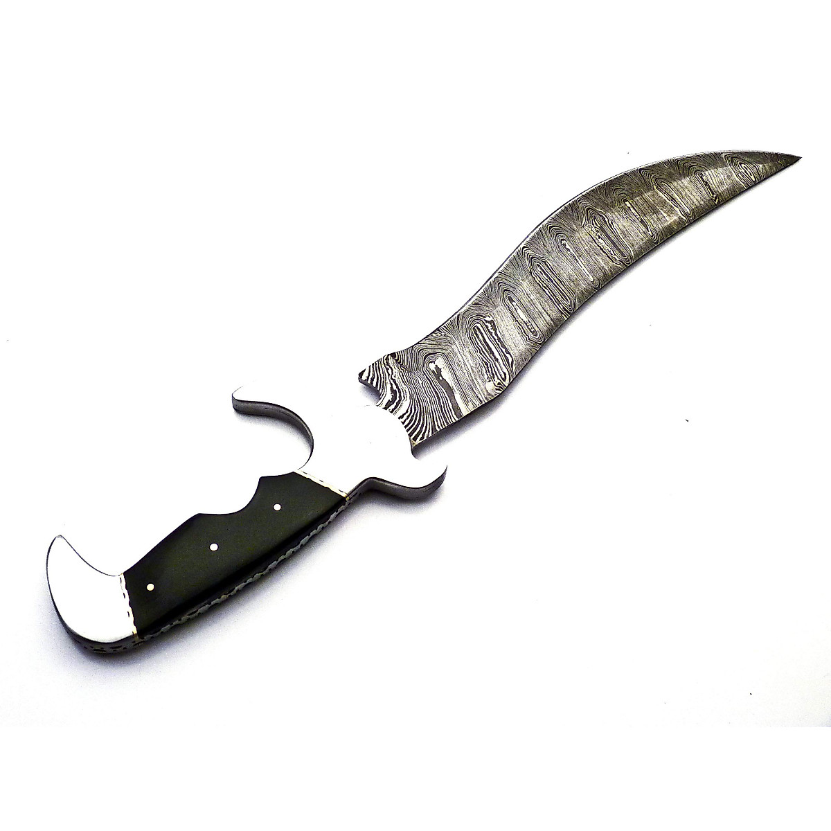 Skokie Knives Custom Hand Made Damascus Steel Hunting Knife Handle Bull Horn With Steel Bolster Bowie Black (NB)