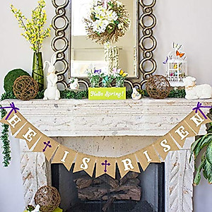 HE is Risen Banner Burlap - Easter Banner - Easter Decorations - Religious Holiday Resurrection Bunting - Church Mantel Outdoor Hanging Decor