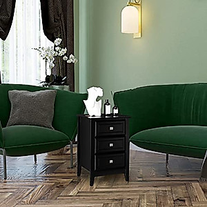 Bonnlo Upgraded 3 Drawers Night Stands for Bedrooms Set of 2, Wooden Black Nightstand Stylish, Modern Bed Side Table/Night Stand for Small Spaces, College Dorm, Kids’ Room, Living Room, 24H