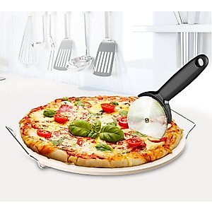 Chef's Star 15 Inch Ceramic Pizza Stone for Oven, Outdoor and Indoor Chrome Plated Serving Rack Pizza Pan with Pizza Cutter