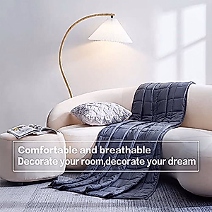 RJOP Cooling Weighted Blanket(60''x80'' 15lbs,Queen Size),Adults Heavy Blanket with Premium Cozy Cotton and Natural Glass Beads,Dark Grey