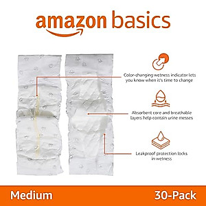 Amazon Basics Absorbent Male Dog Wrap, Leakproof, Disposable Diapers, Medium, Pack of 30, White