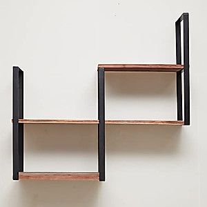 Industrial Shelves,3 Tier Brown Solid Wood Wall Mounted Tall Bookshelf,Open Shelf with Stable Black Metal Frame,Rustic Floating Storage Rack Suitable for Bedroom,Study,bar.ZHOYUEXIN
