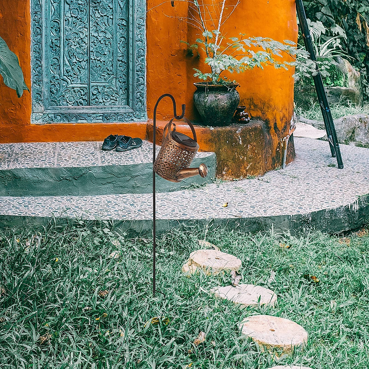 OSALADI Solar Watering Can Lights Outdoor Firefly Bunch Lights Waterfall Fairy Lights Garden Art Lamp with Stake for Home Garden Yard Lawn