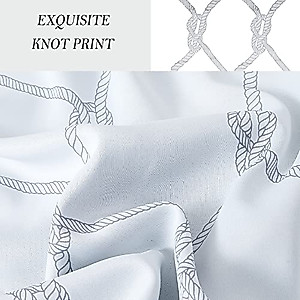 Geomoroccan Full Blackout Curtains 63 inch Length 2 Panels Set,Knot Printed Decorative Suitable for Living Room and Bedroom,Grommet Top Thermal Insulated Drapes （50" x 63",White & Grey）