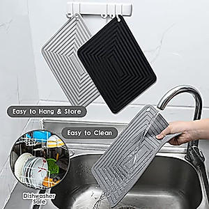 Viwehots Trivets for Hot Dishes-Pots and Pans, Heat Resistant Mats-Pot Holders, Flexible Silicone Hot Pads for Kitchen Table, Non Slip Silicone Mats Placemats, Rectangular Trivet Mat Pack 4 Light Gray