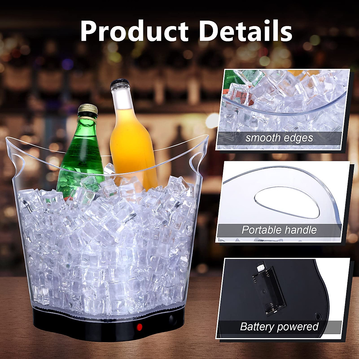 LED Ice Bucket Bulk 6.5 L Large Capacity Light Ice Wine Bucket 7 Color Gradient Cooler Bucket Battery Powered Glowing Plastic Champagne Beer Bucket Drink Container for Home Club Party Bar KTV (6 Pcs)