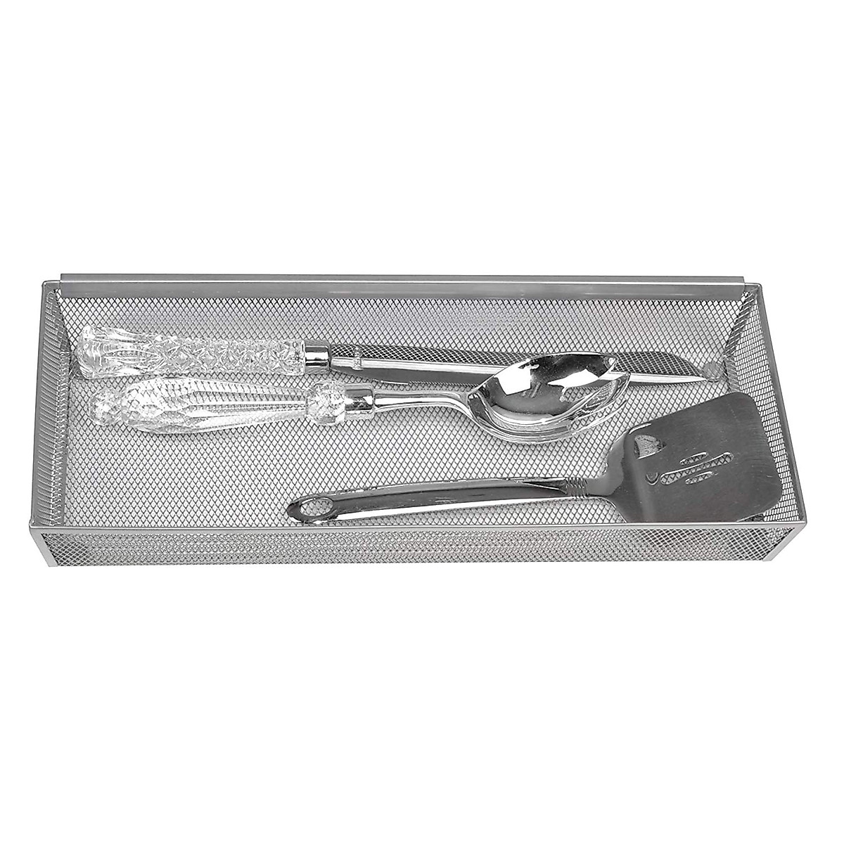 Smart Design Drawer Organizer Bundle - Steel Metal Mesh Tray with Interlocking Arm Connection – Silverware Organizer for Kitchen, Office Supplies, Utensils - 9 x 3 Inch and 15 x 6 Inch - Silver