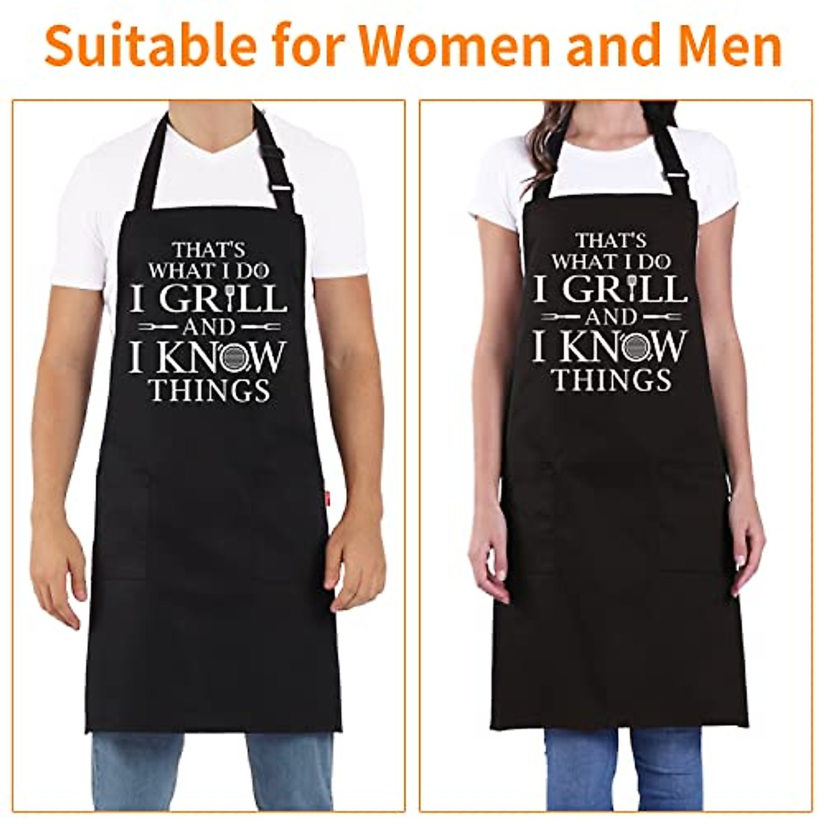 ALIPOBO Funny Grilling Aprons for Men - BBQ Cooking Apron with 2 Pockets, Adjustable Neck Strap and 40" Long Ties - That's What I Do I Grill and I Know Things