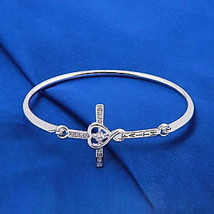 WUSUANED Infinity Love Heart God Cross With Faith Inscription Christian Bracelet Religious Gift for Women(faith cross bracelet silver)