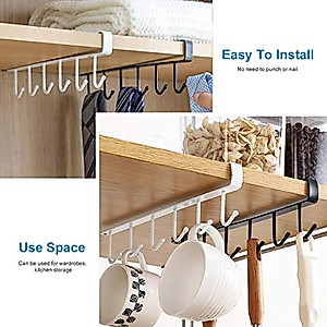 YIHAIXINGWEI White Cup Holder Under Cabinet 6 Hook Coffee Cup Mug Holder for Kitchen, Fit for 1 Inch Thickness Shelf or Less (with Adhesive).