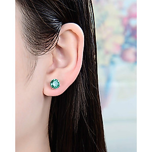 1 Pair Adabele Real 925 Sterling Silver Hypoallergenic May Birthstone Round Cut Stud Earrings 8mm CZ Green Emerald Stone Solitaire Studs Anniversary Birthday Gift SSE64