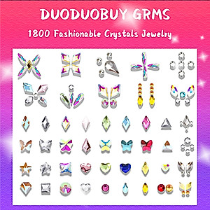 Duoduobuy 1800Pcs Gems Kit, DIY Fashionable Crystals Jewelry Kit- Artificial Diamonds Ornaments for Proud Smile