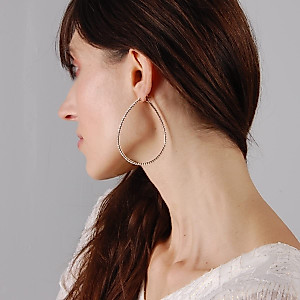 Bling Earrings for Women - Silver Rhinestone Hoop Earrings For Women, Extra Large Fake Diamond Hoops, Big Huge Statement Teardrop Ear Jacket, Long Sparkly Thin CZ Drop, Silver Tone 2.6" XL