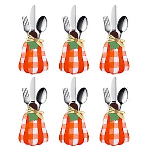 ALLYORS 6 Pcs Pumpkin Silverware Holder, Pumpkin Felt Cutlery Holder Set for Table Decorations/Fall Party Table Decorations/Vintage Rustic Wedding