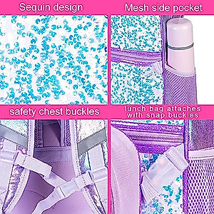 UFNDC 3PCS Unicorn Backpack, 16”Kids Sequin Bookbag for Girls with Lunch Box, School Bag for Elementary Toddler