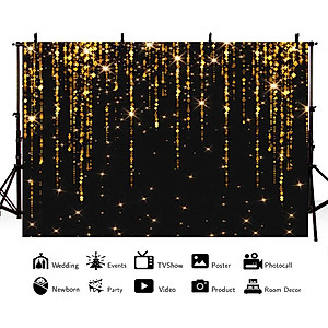 AIBIIN 7x5 ft Black and Gold Graduate Backdrop Wedding Anniversary Sparkles Photography Background Prom 2025 Gold Bokeh Dripping Birthday Party Decoration Congrats Grad Class of 2025Photo Studio Props