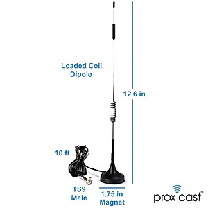 Proxicast 6.5~8 dBi Gain External Magnetic Loaded Coil 4G Antenna AT&T Nighthawk M5 / MR5100, M1 / MR1100, Velocity 2, Verizon Jetpack 8800L & Others MiFi Hotspots w/ TS9 Connectors (ANT-124-TS9-2PK)