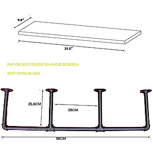 BOKKOLIK Farmhouse Floating Pipe Shelf with 31.5inch Length Wood Plank Retro Storage Wall Mounted Book Shelves 3 Tier for Kitchen Office Living Room