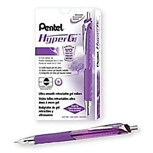 Pentel Hyper G Retractable Liquid Gel Pen, 0.7 Millimeter Medium Tip, Violet Ink, Box of 12 (KL257-V)