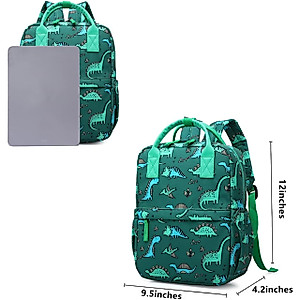 Cute Preschool Backpack Dinosaur Toddler School Book Bag for Girls Boys Kids Kindergarten Nursery Travel Bag with Chest Strap(12inch,Green Dinosaur)