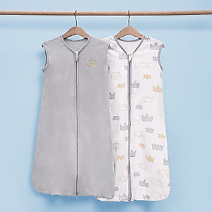 TILLYOU Sleep Sack 2 Pack - Baby Wearable Blanket with 2-Way Zipper, Extra Soft Cotton Sleeveless Sleeping Bag for Infants, Gray Grown, 6-12 Months