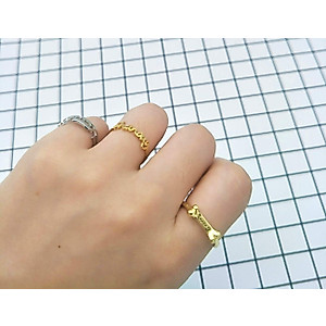 Funcok Personalized S925 Gold Plated Bone Shape Dog Paw Custom Name Ring for Women Jewelry