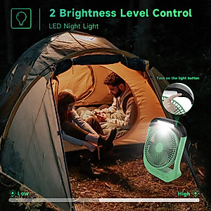 ATEngeus USB Desk Fan, 10000mAh Rechargeable Battery Operated Fan, 4 Speeds Table Fan, 8“ Camping Fan, 180°Rotation, LED Light, Timer, Portable Fan for Camping,Traveling