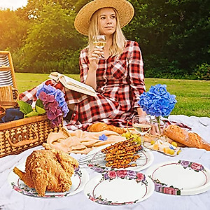 Qyeahkj 50 PCS Floral Oval Paper Plates Large 11” Disposable Pink Purple Flower Party Decorations Floral Supplies Favor for Spring Holiday Wedding Tea Party Tableware Set