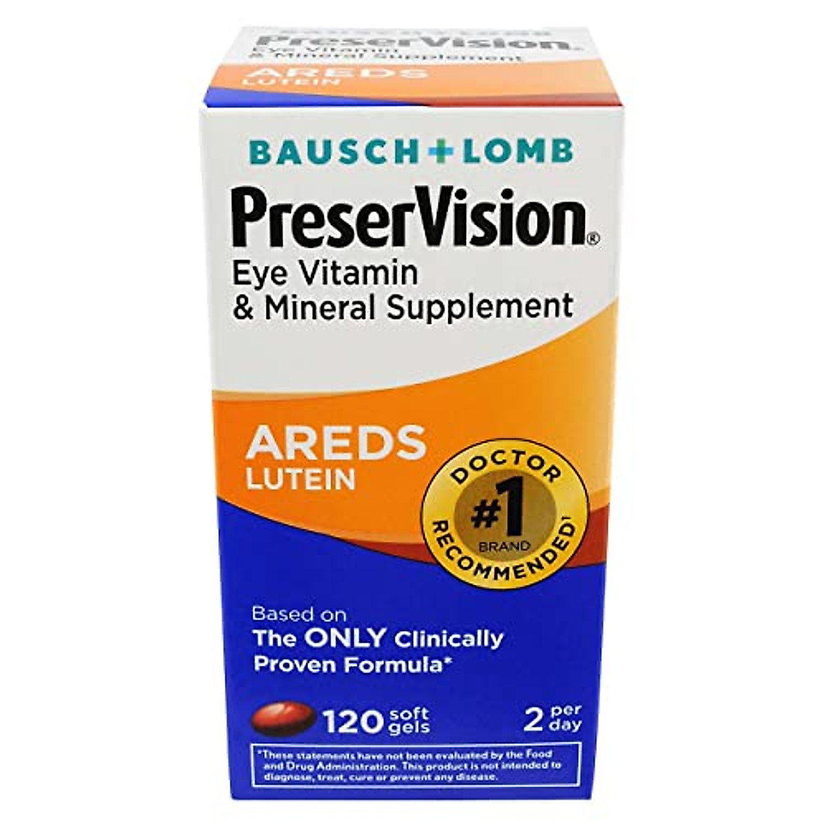 Bausch & Lomb PreserVision Eye Vitamin and Mineral Supplement, Lutein, 120 Soft Gel Formula (Pack of 1)