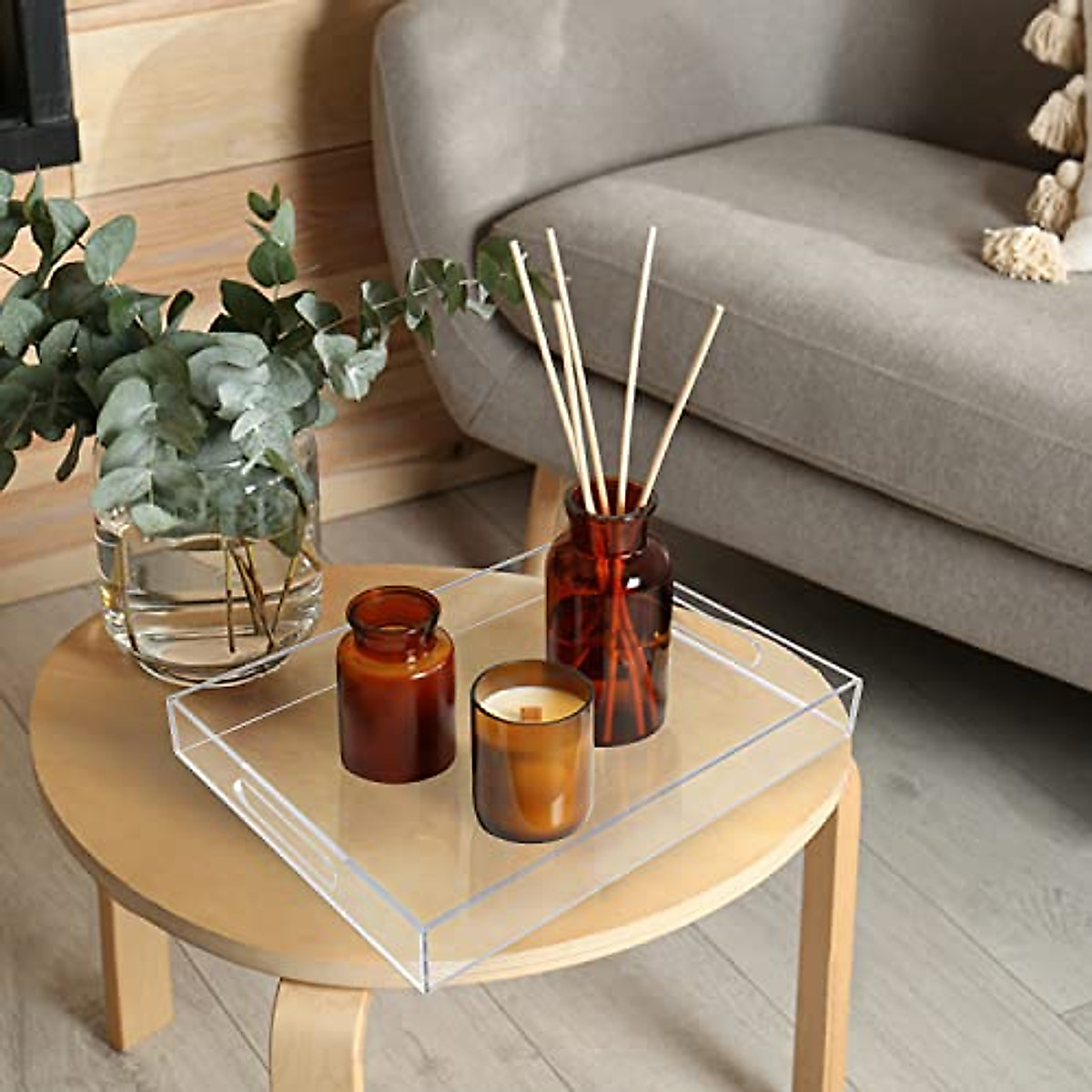 Allhercom Acrylic Serving Tray (12x16x2Inch) with Handles-Spill Proof-Clear Decorative Tray for Appetizer,Breakfast-Countertop Organizer Storage Tray for Kitchen,Bathroom,Living Room