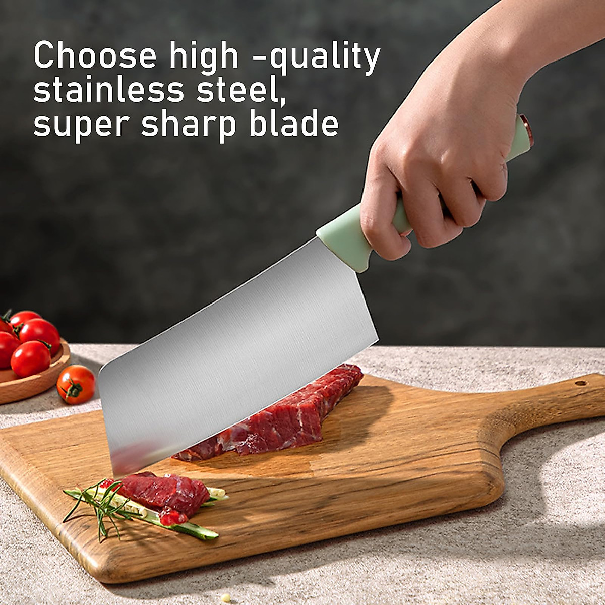 Kitchen Knife Set, 5 Pcs Green Professional Chef Knife Set with Block, Super Sharp Stainless Steel Cooking Knife Set Contains Round Stand, Knives, Scissors for Home Restaurant Apartment