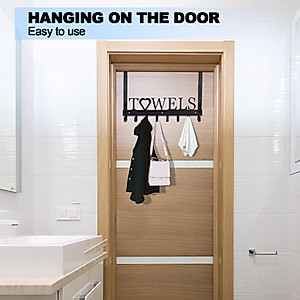 Kruodop Over The Door Hooks,Towel Holder for Bathroom, Black Towel Rack Coat Rack, Wall Mount Door Towel Hooks for Bedroom Kitchen, Door Towel Hanger for Hanging Hat Clothes Bathrobe Bag