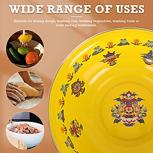 DOITOOL Vintage Mixing Bowl Enamel Bowl Vintage Enamelware Salad Mixing Bowl Enamel Washing Basin Vintage Soup Basin Soup Bowl Round Serving Tray for Home