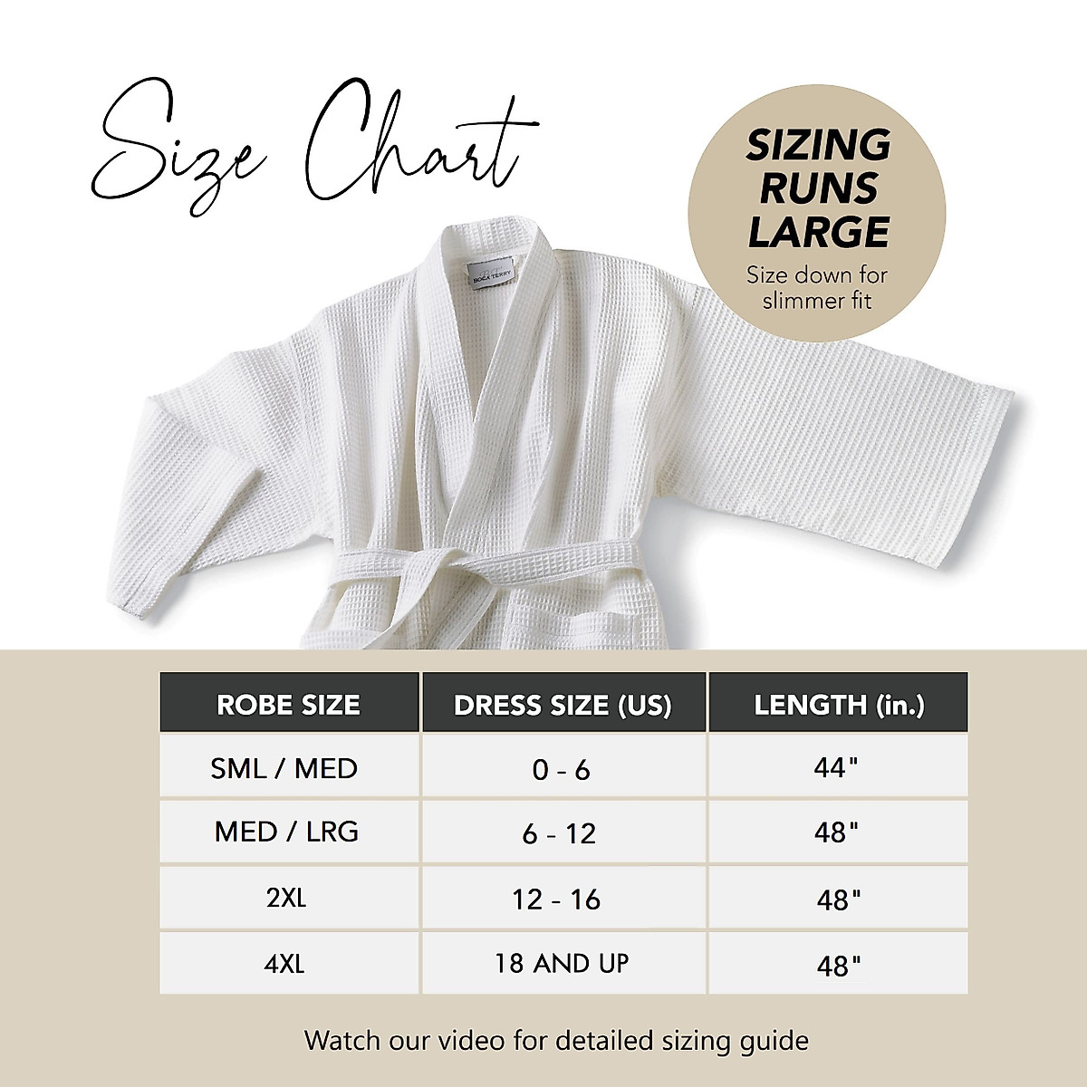 Waffle Robe for Women by BOCA TERRY, Waffle Knit Robe, Long Cotton Kimono Hotel Bathrobe, White Small/Medium