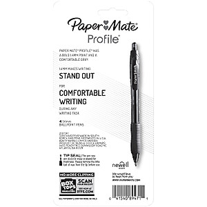 Paper Mate Profile Retractable Ballpoint Pen, Bold Point, Translucent Barrel, Black Ink, 4 Count