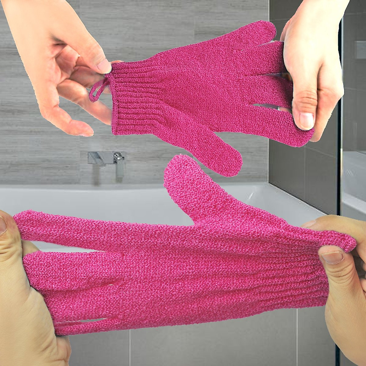 Exfoliating Bath Gloves Body Scrub Loofah Sponge,Luxury Spa Hand Gloves Dead Skin Cell Remover Health Care Gloves,Shower Massage Scrubber and Improves Blood Circulation, 2 Pairs (Blue & Green)