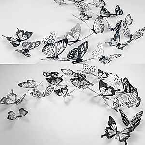 Ewong 54Pcs Black 3D Butterfly Wall Decor - Butterfly Decoration Party Cake Decorative - Removable Waterproof Butterfly Wall Decal Birthday Home Room Decor Bathroom Bedroom Sticker & Murals
