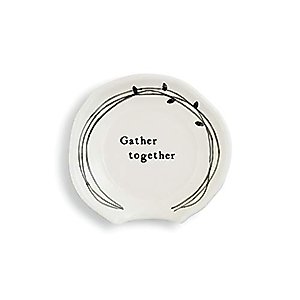 DEMDACO Gather Together Floral Black and White 4.5 x 4 Glossy Ceramic Stoneware Wobbly Round Spoon Rest